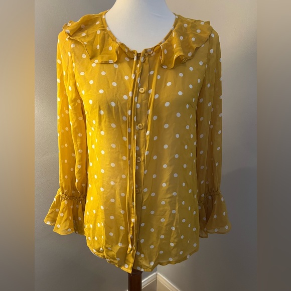 Tops | Sheer Mustard Yellow Blouse | Poshmark